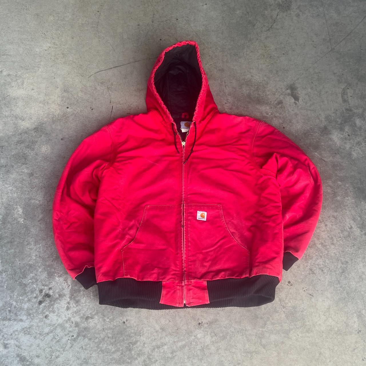 Carhartt Red Hooded Jacket Size: XL Super cool red... - Depop
