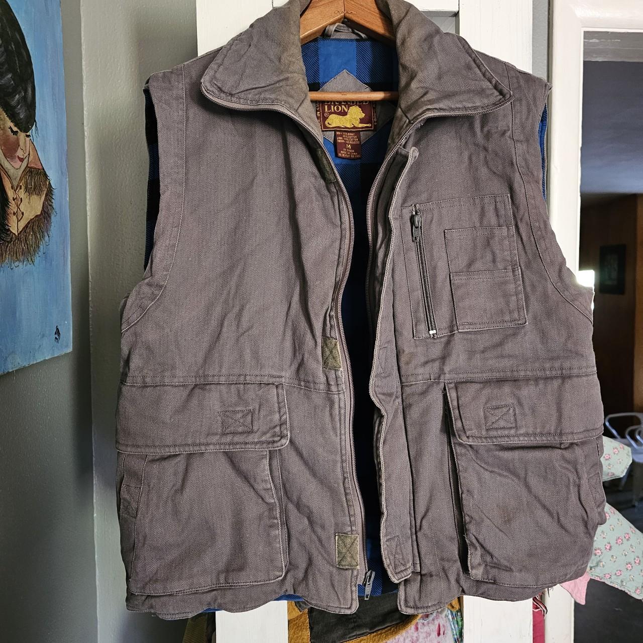 Vintage Branded Lion Puffer Vest Jacket Gray Full... - Depop