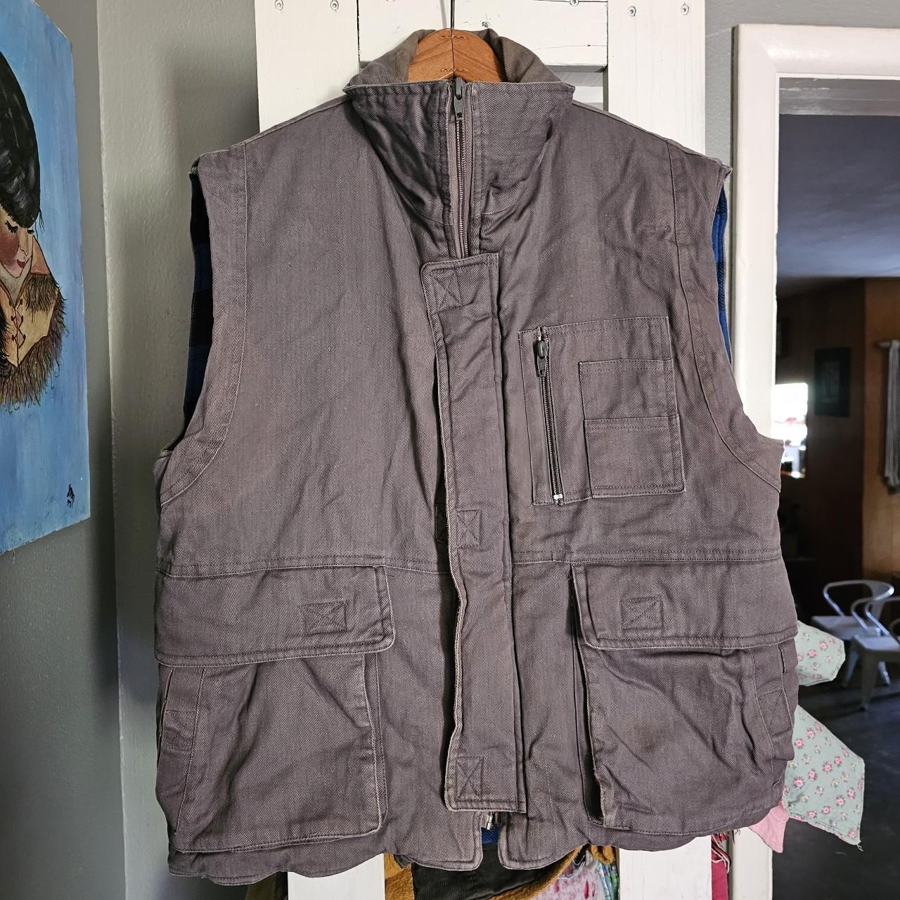 Vintage Branded Lion Puffer Vest Jacket Gray Full... - Depop