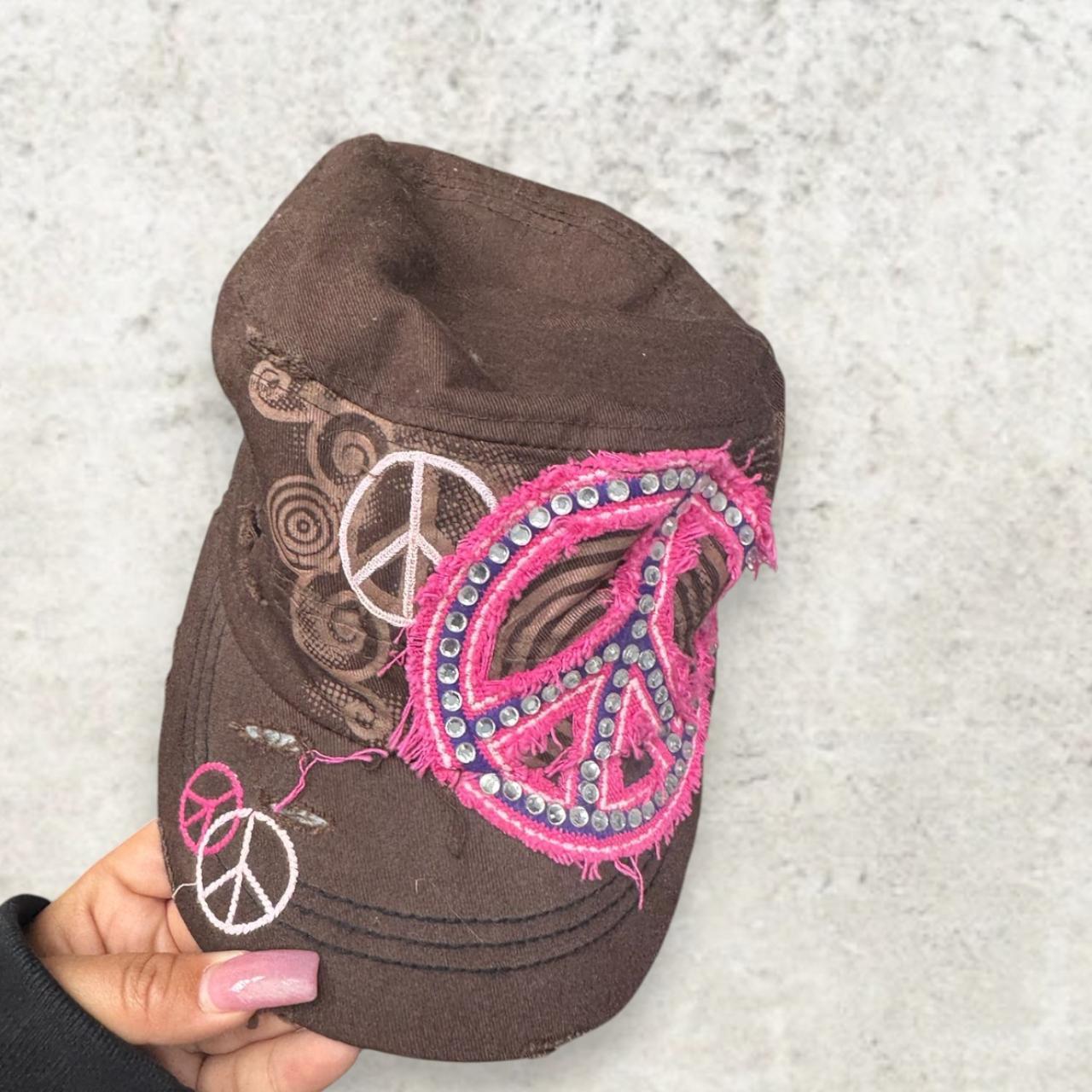 rhinestone peace sign hat y2k highly sought out... | Depop
