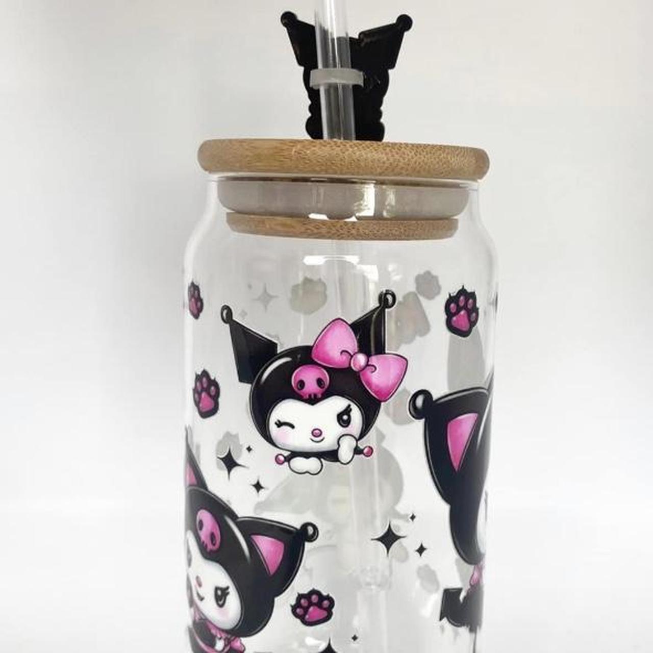 Kuromi glass cup. Includes lid, glass straw and... - Depop