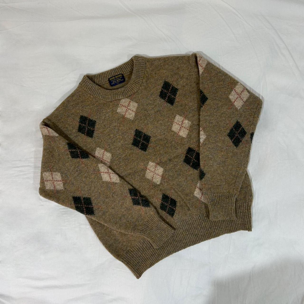 Vintage checkers wool argyle sweater Size:... - Depop