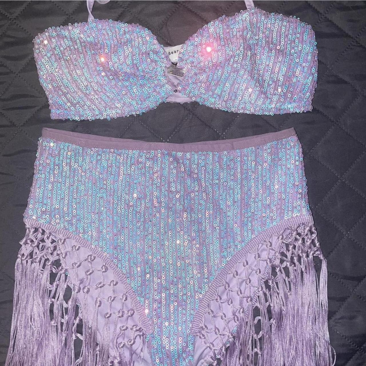 Lavender sequin 2 piece fringe set with heart ring... - Depop