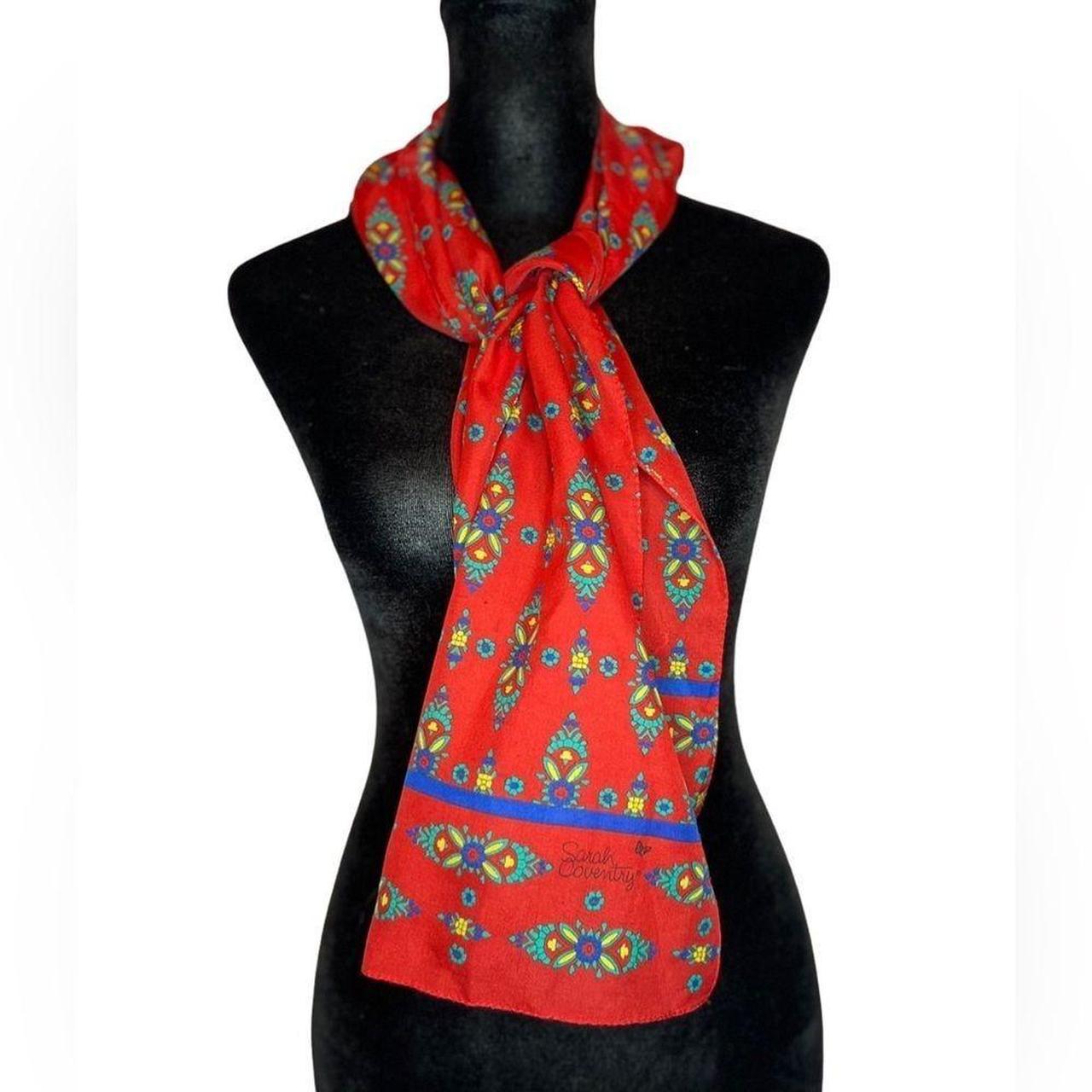 Sarah Coventry red vintage scarf Red background... - Depop