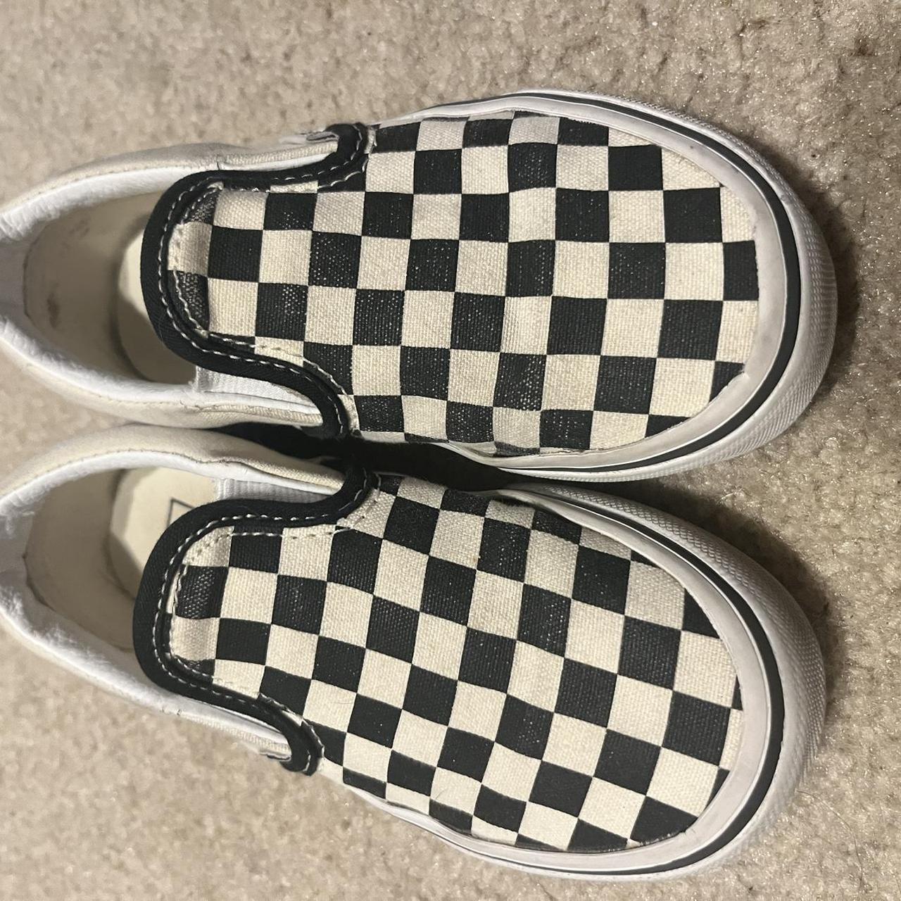 Black and white checkered Vans slip-on shoes... - Depop