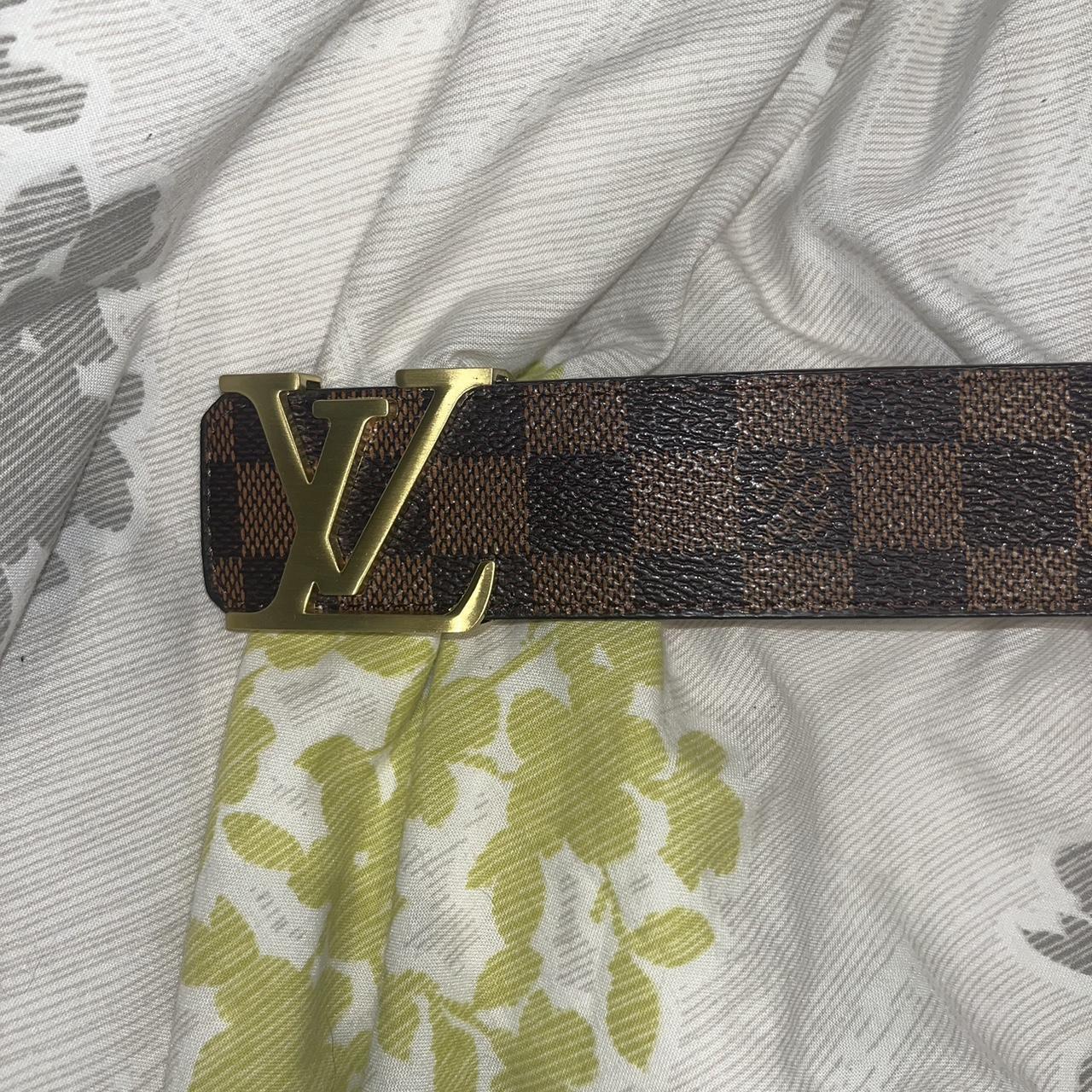 Louis Vuitton Belt / Brown square pattern and gold... - Depop