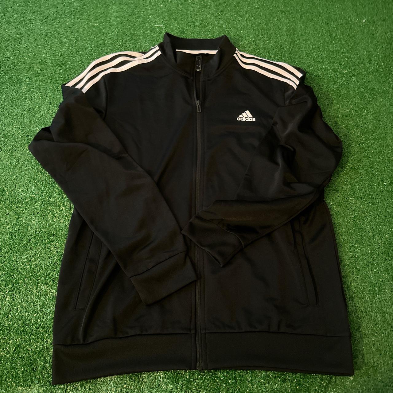 Large black Adidas, track jacket, baggy - Depop