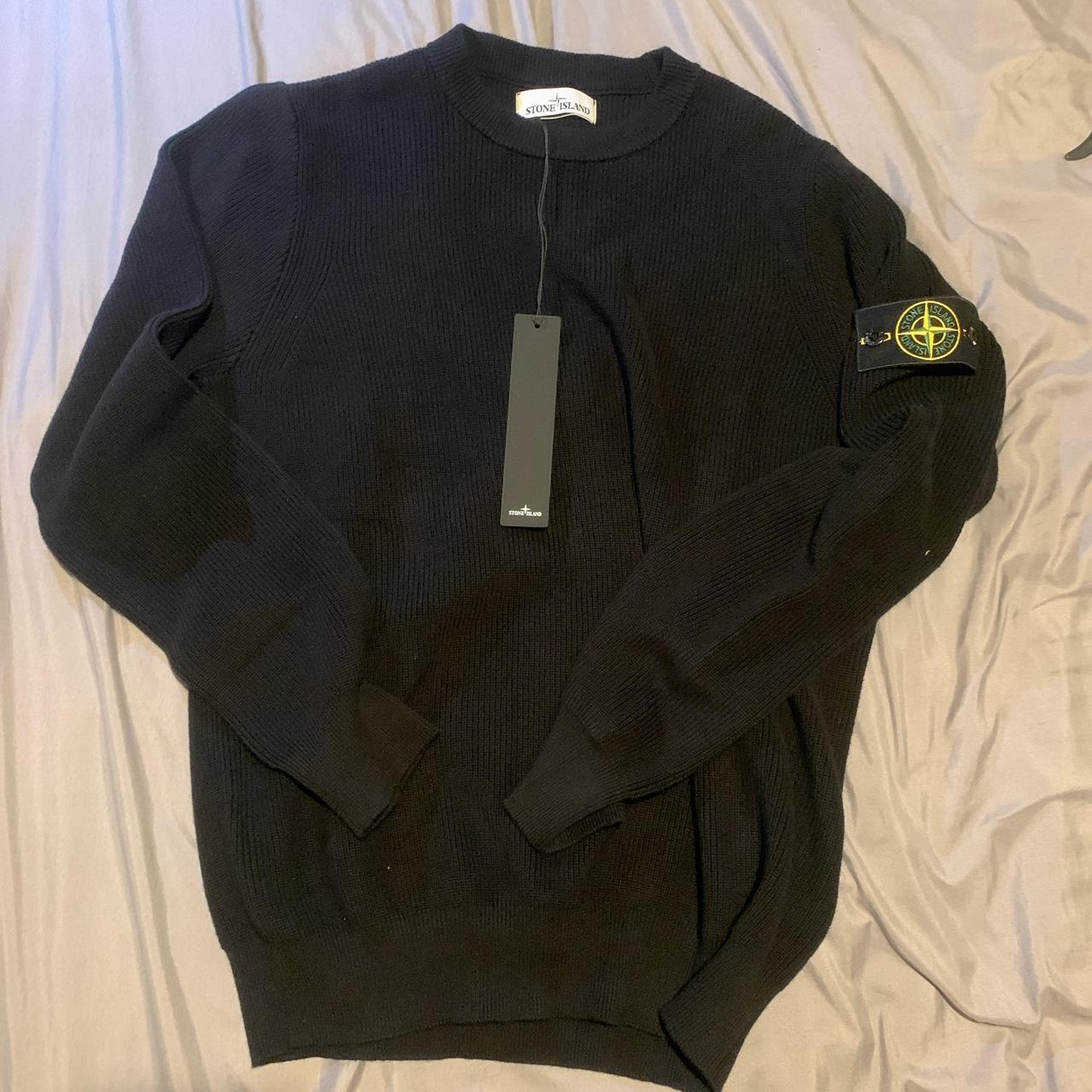 Black knitted stone island jumper Never... - Depop