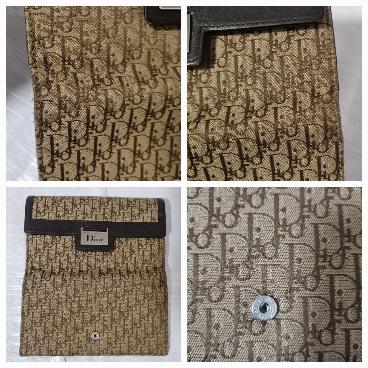 Dior monogram wallet. Features a tan monogram body,... - Depop