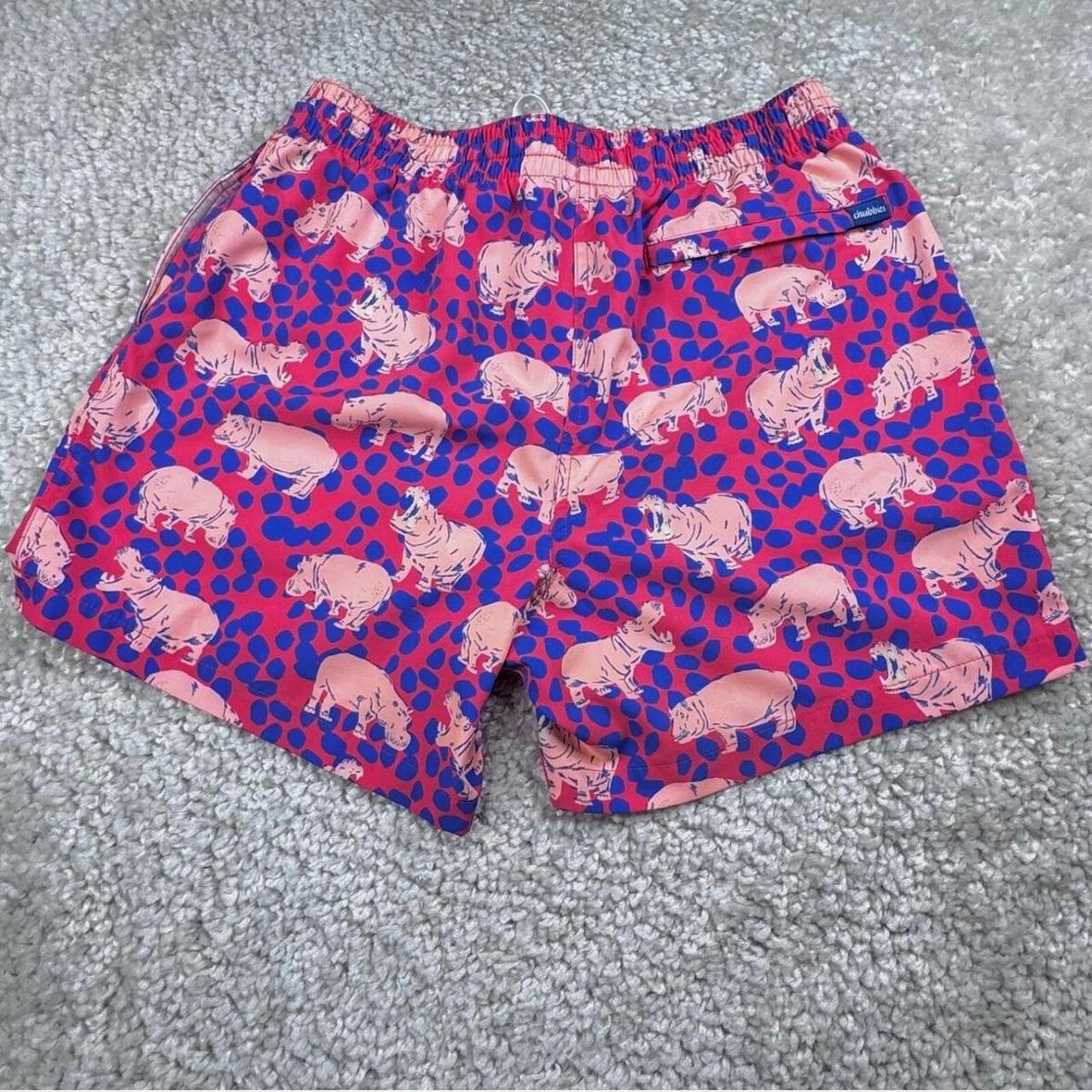 Pink and blue Chubbies swim trunks with hippo print‼️... | Depop