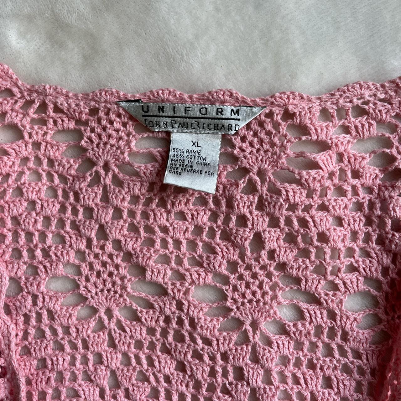 vintage baby pink crochet cardigan size XL (works... - Depop