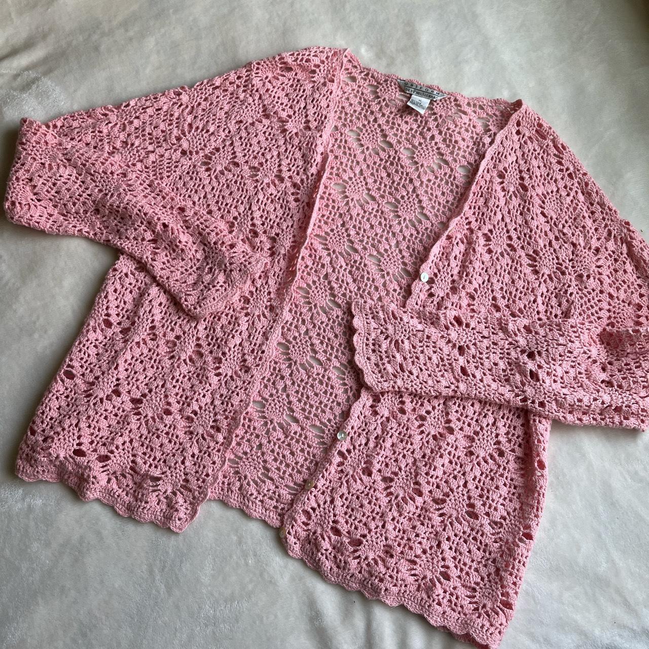 vintage baby pink crochet cardigan size XL (works... - Depop
