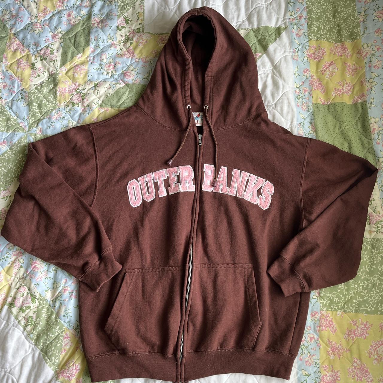 outer banks zip up hoodie no size, like an XL... - Depop