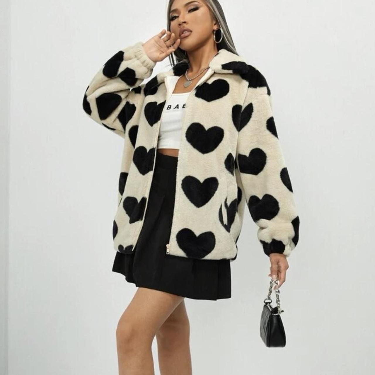 Heart Fuzzy Jacket. Never worn & super soft!... - Depop