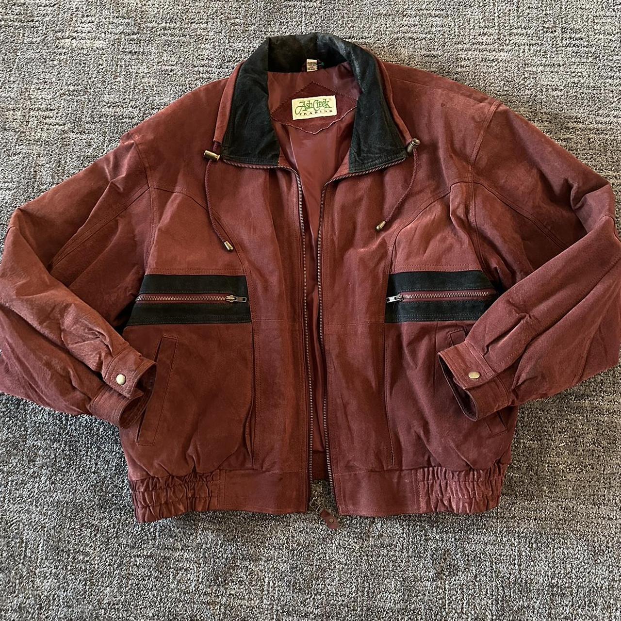 vintage red leather ash creek trading bomber jacket... - Depop