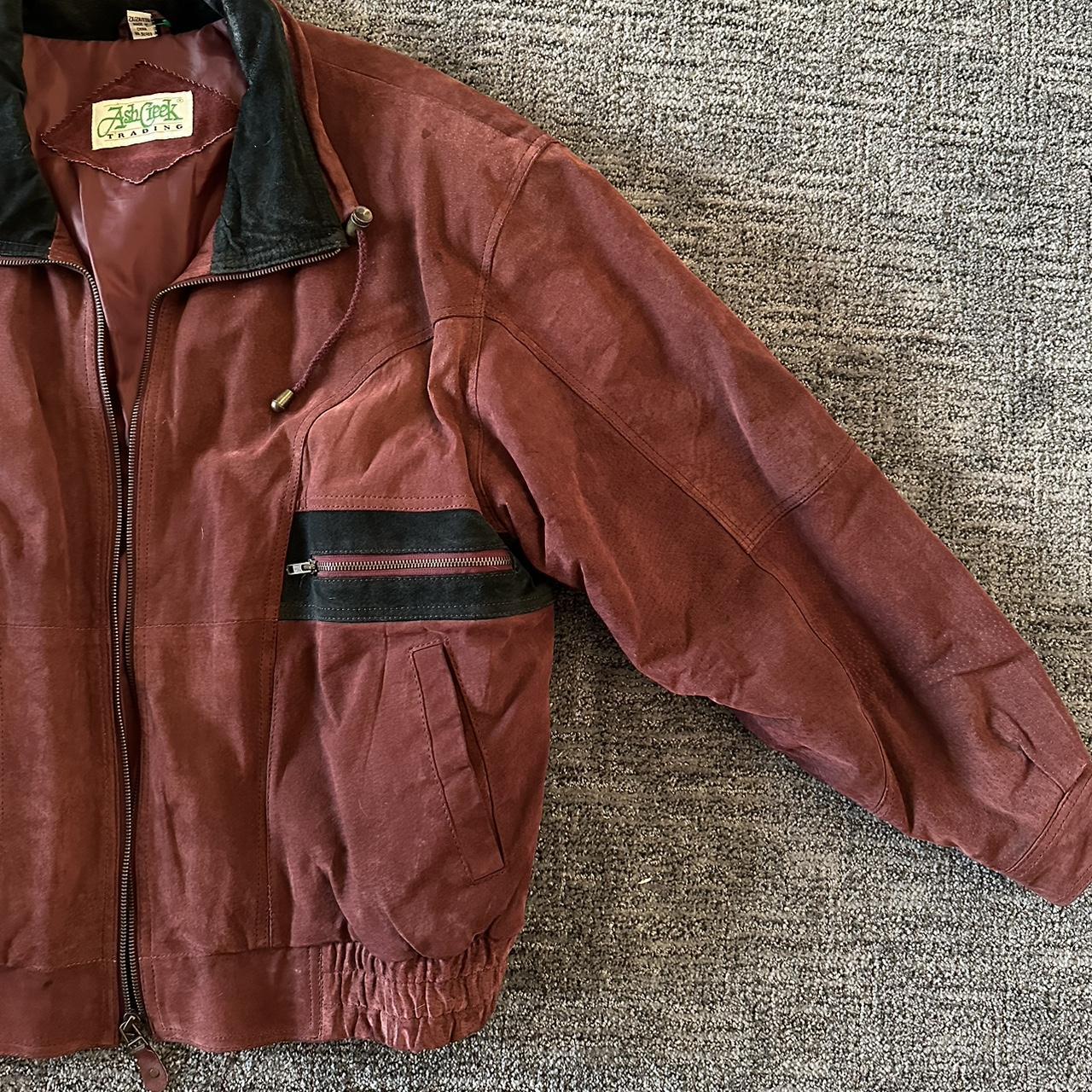 vintage red leather ash creek trading bomber jacket... - Depop