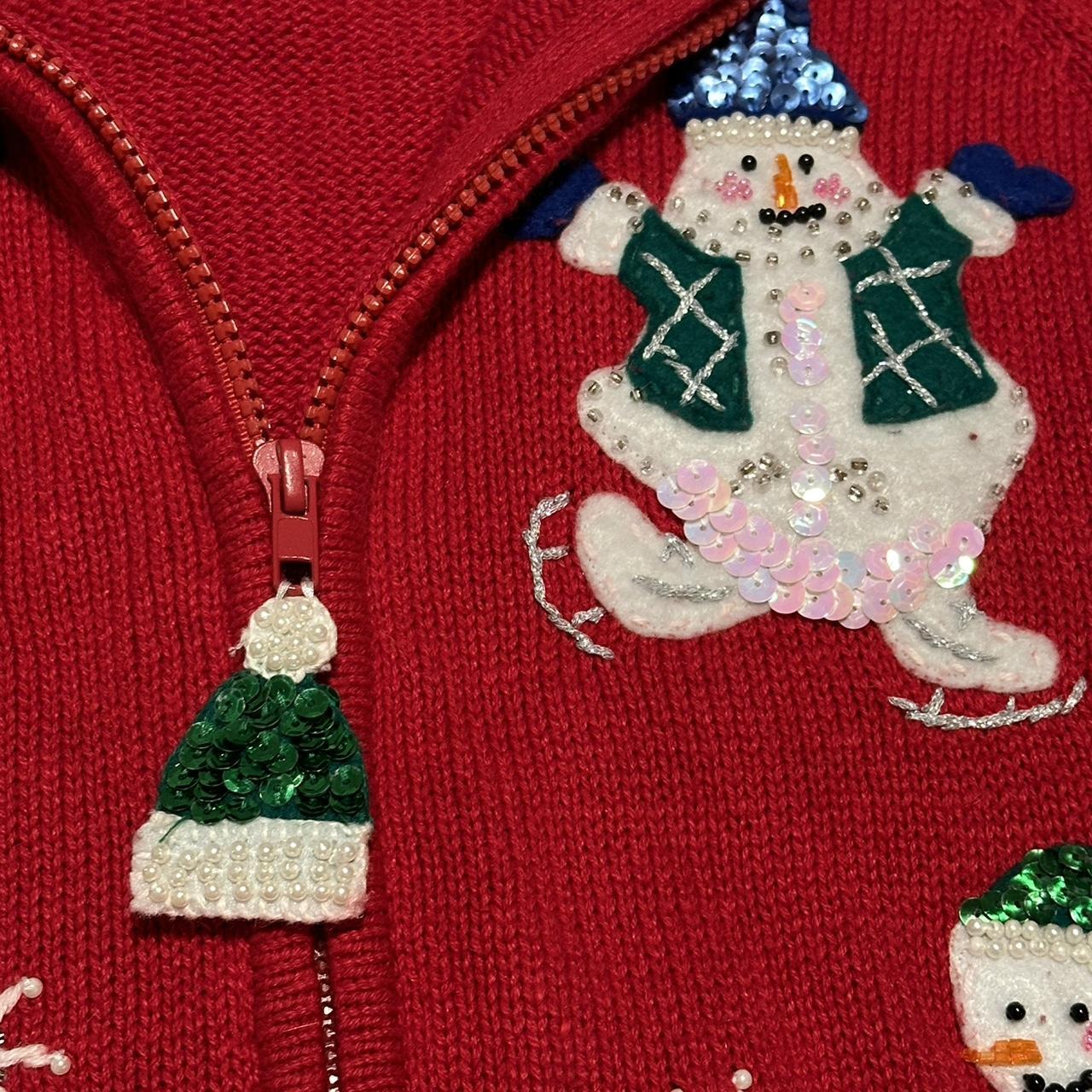 vintage red and white sequin snowman zip up... - Depop