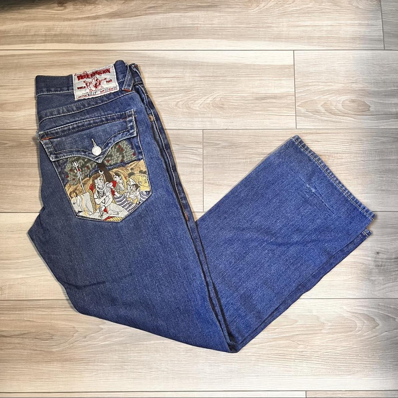 True Religion Embroidered Jeans, very rare and cool... - Depop