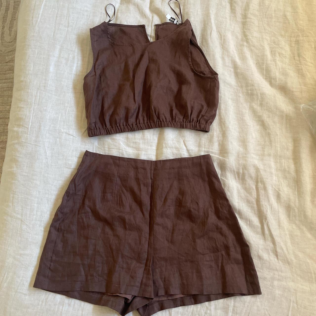 Dissh linen set in chocolate Shorts size 14 (lined)... - Depop