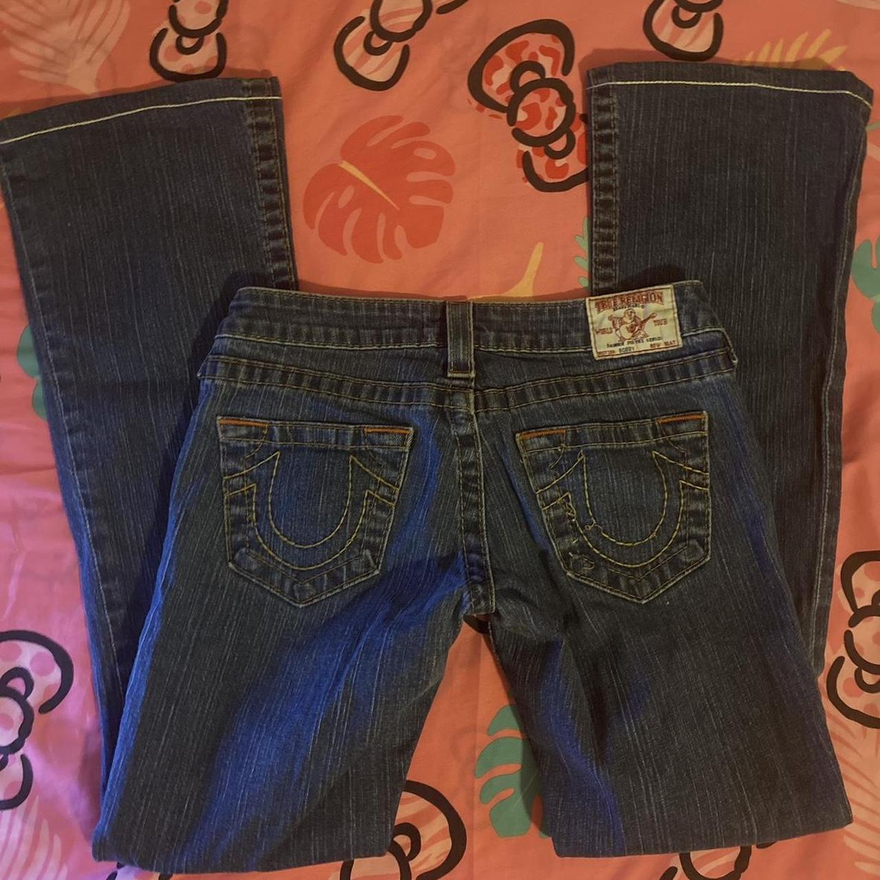 True Religion jeans bootcut low waisted , stitching... - Depop