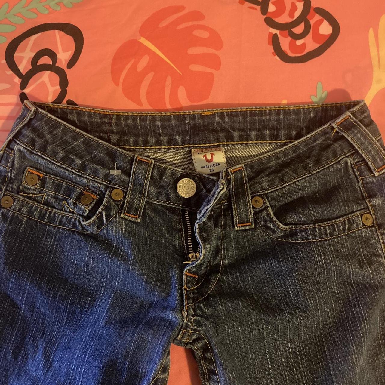 True Religion jeans bootcut low waisted , stitching... - Depop