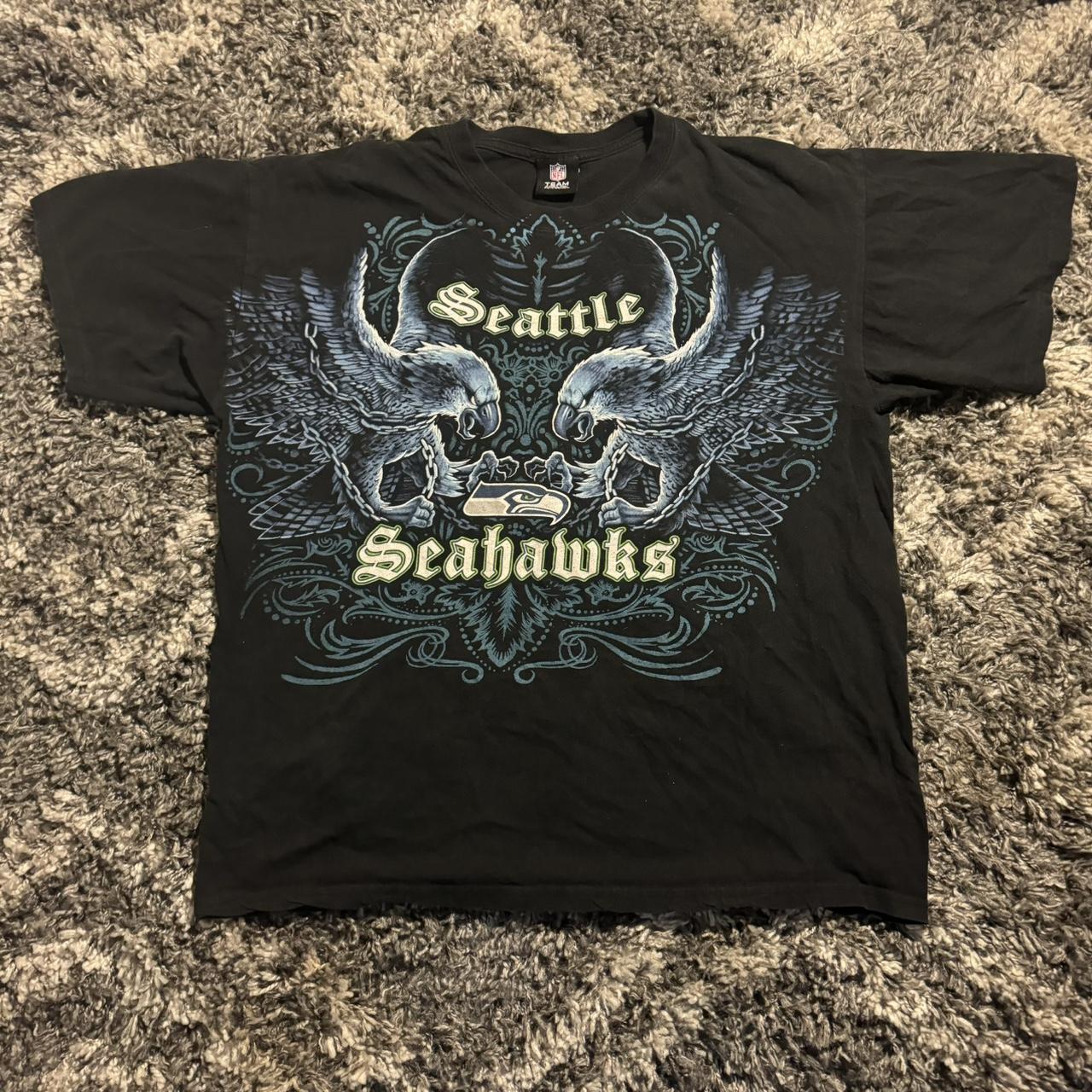 sick seattle seahawks affliction graphic tee size... - Depop