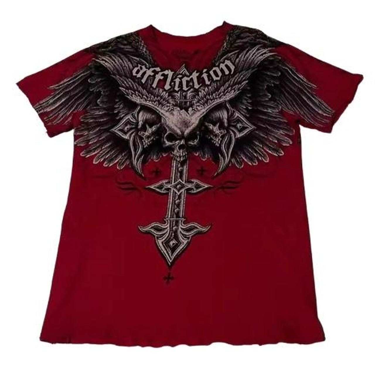 Red/ Black Affliction T Shirt Size M - Depop