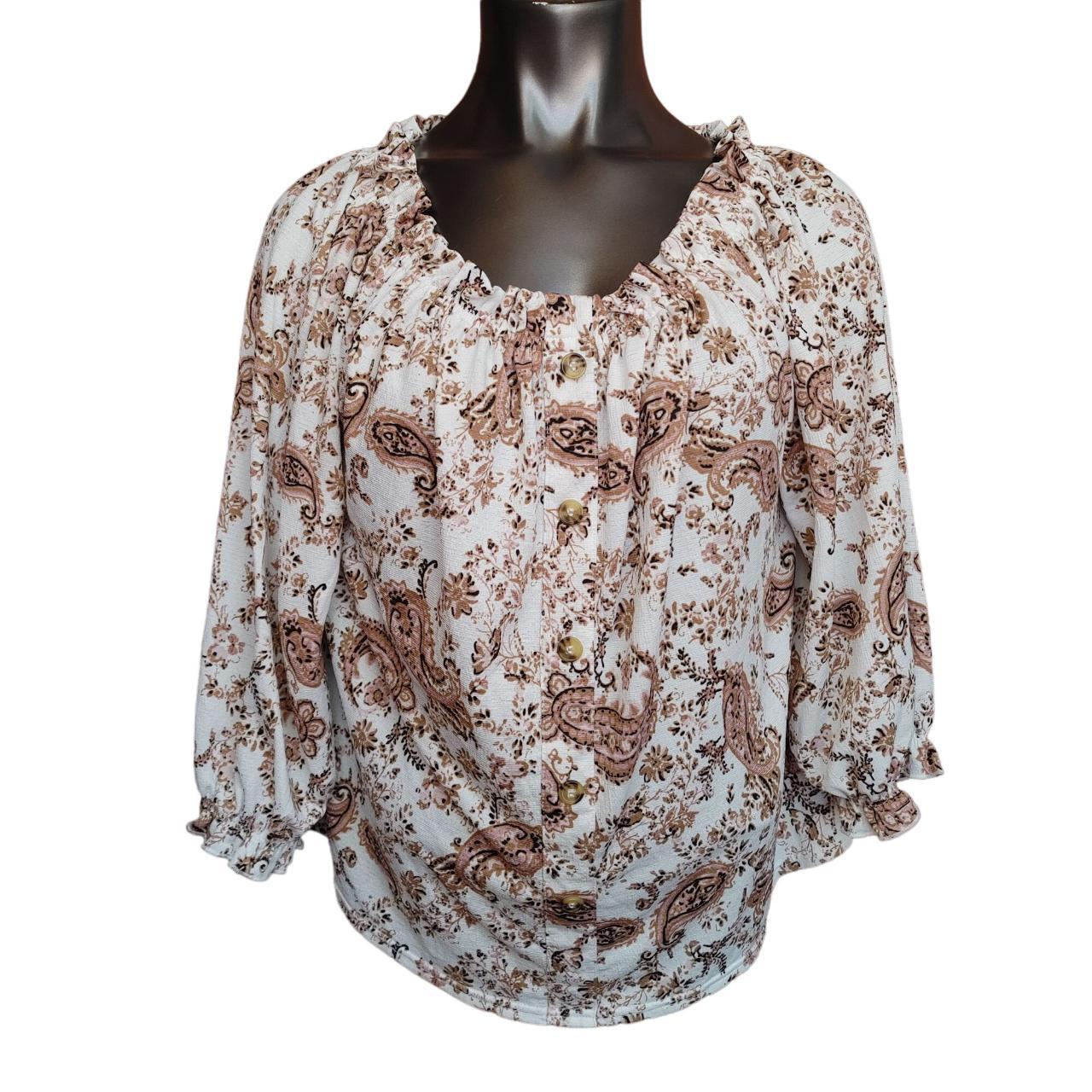 Melloday Women's Rouched Neck 3/4 Sleeve Light... - Depop