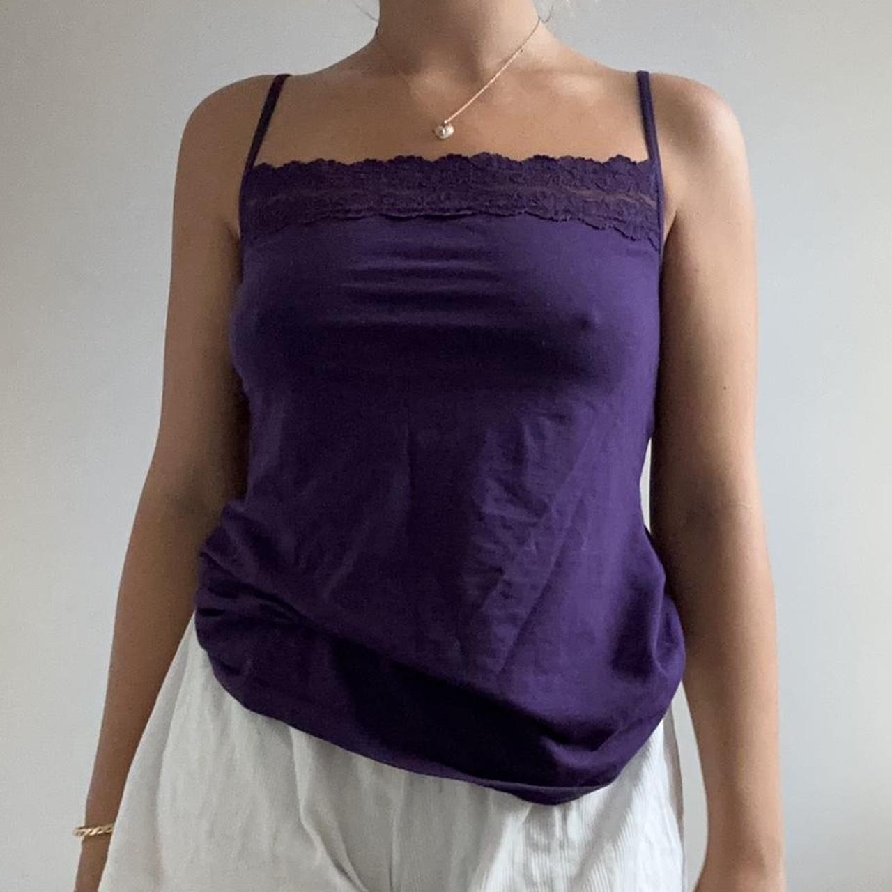 Purple cami top with lace detail!! Worn but perfect... - Depop
