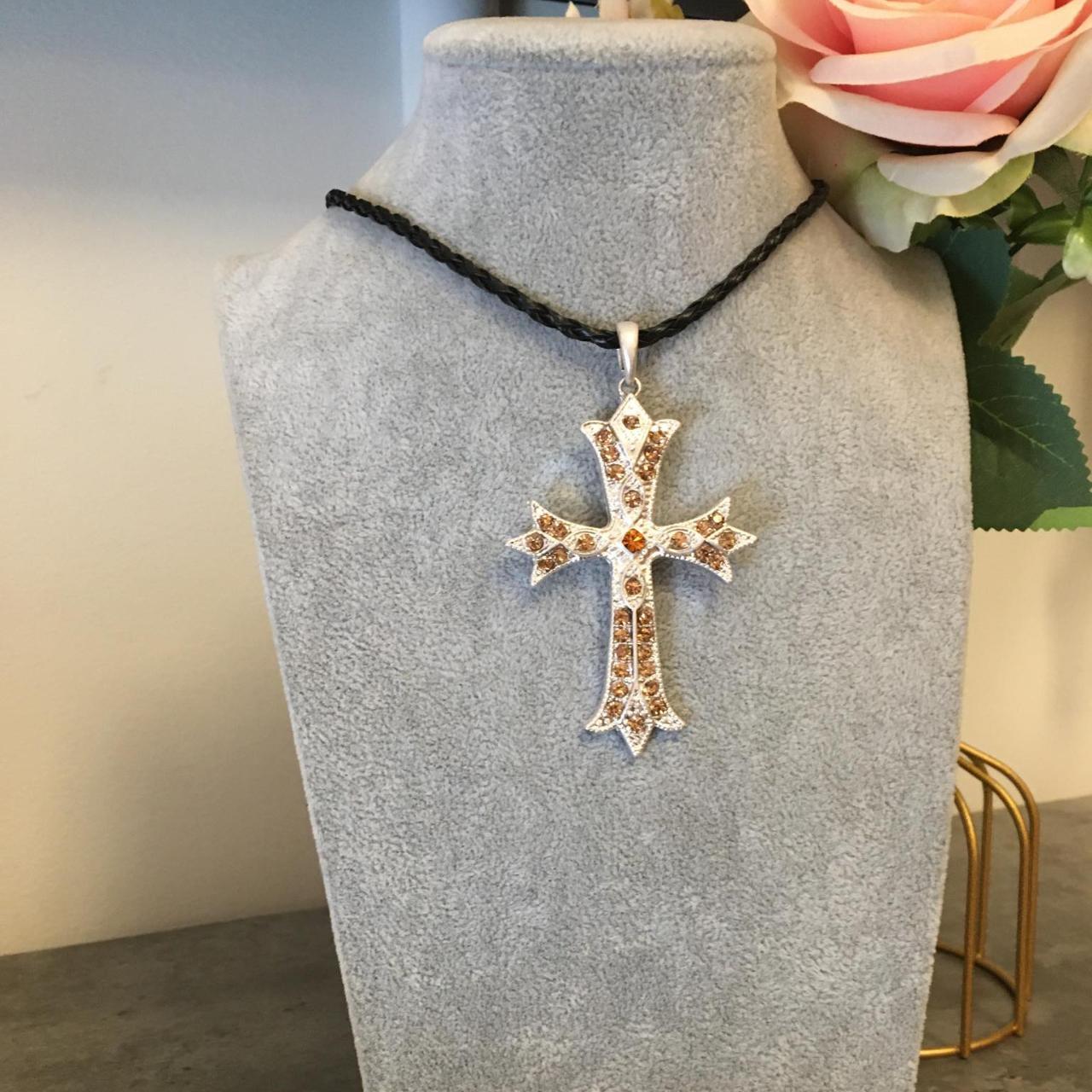 Cross Pendant Necklace Statement big silver cross... - Depop