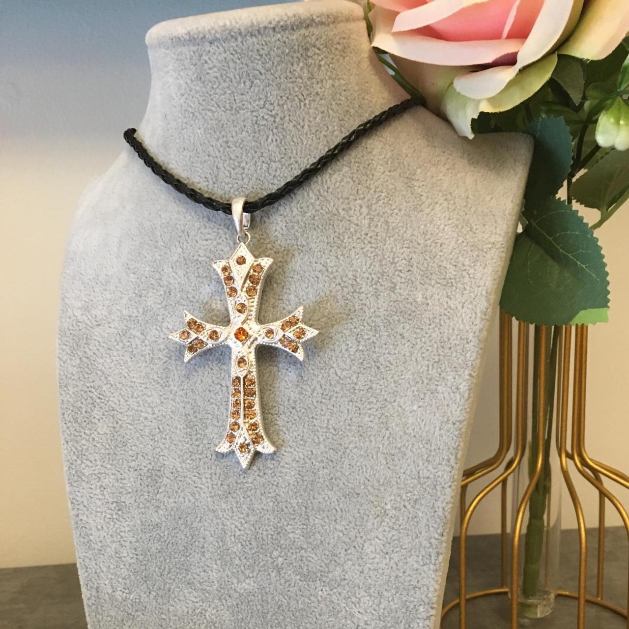Cross Pendant Necklace Statement big silver cross... - Depop