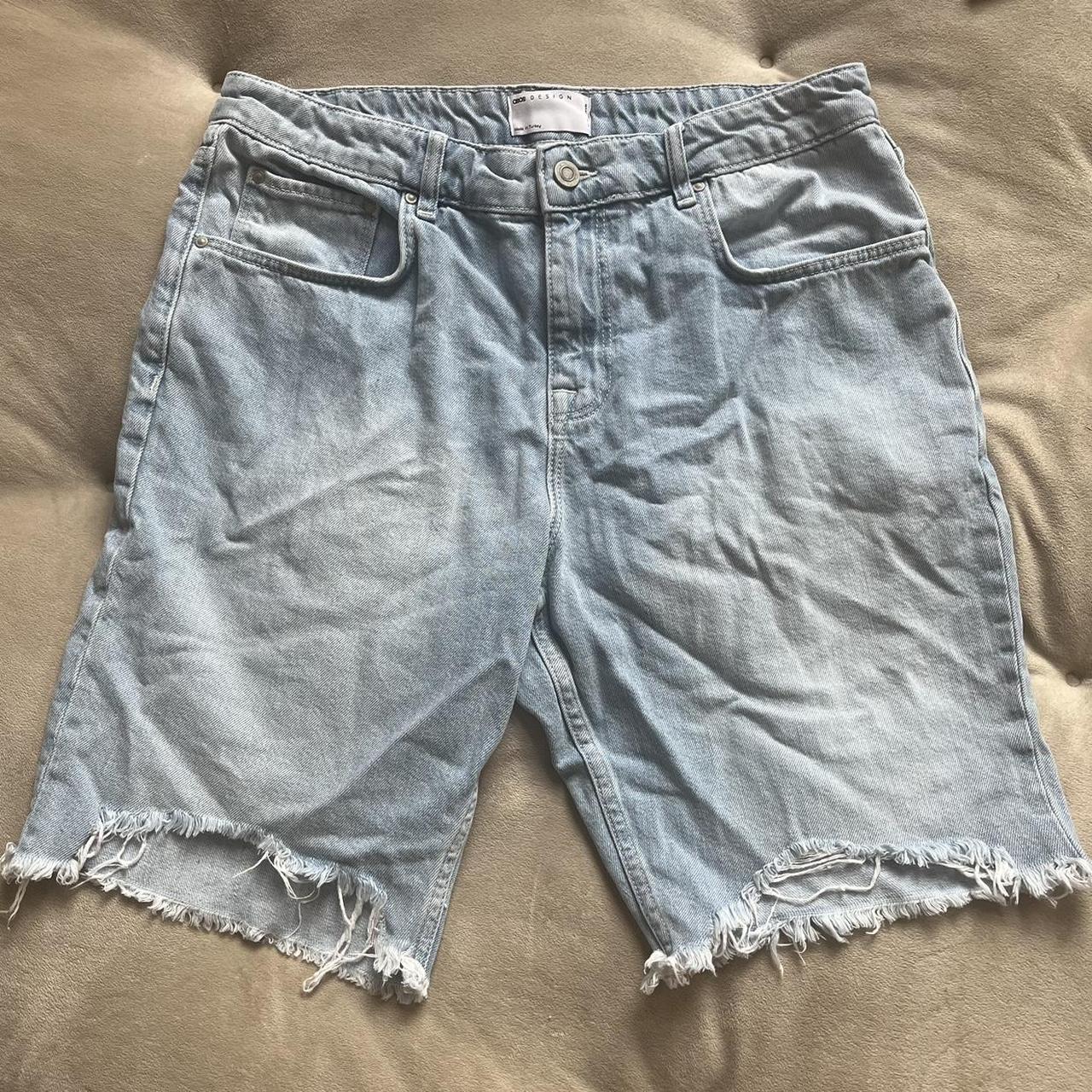 Blue distressed jorts -fall above knee Dm for... - Depop