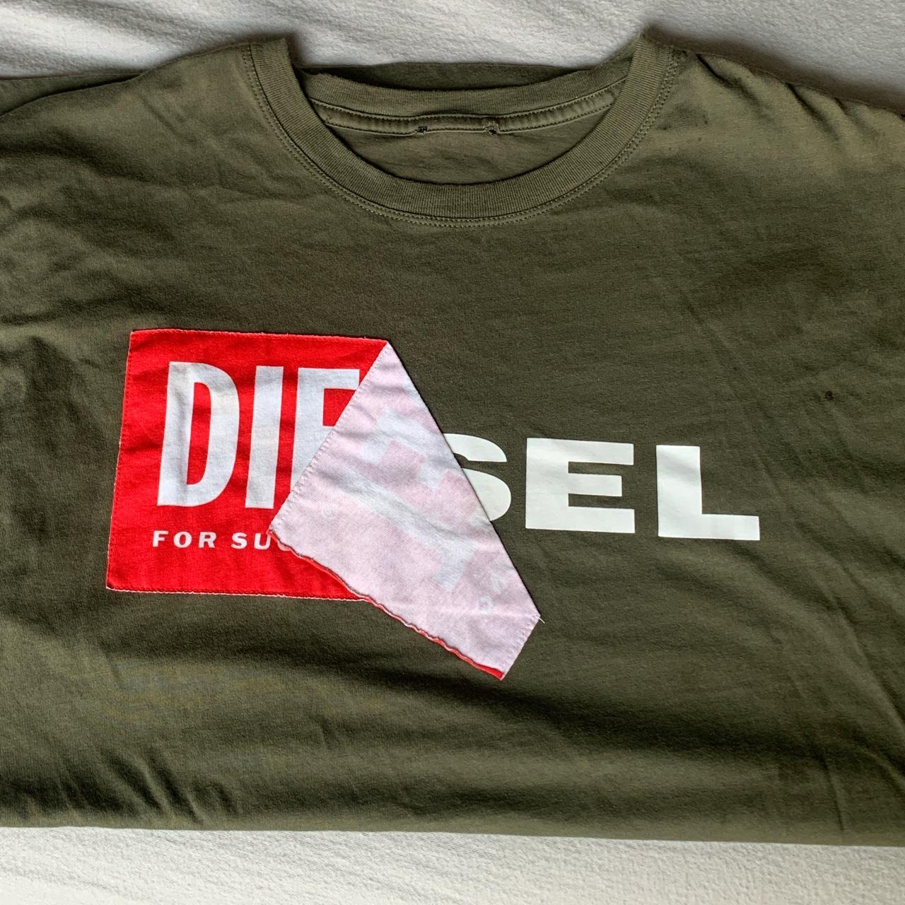 Diesel Men's Khaki and Red T-shirt | Depop