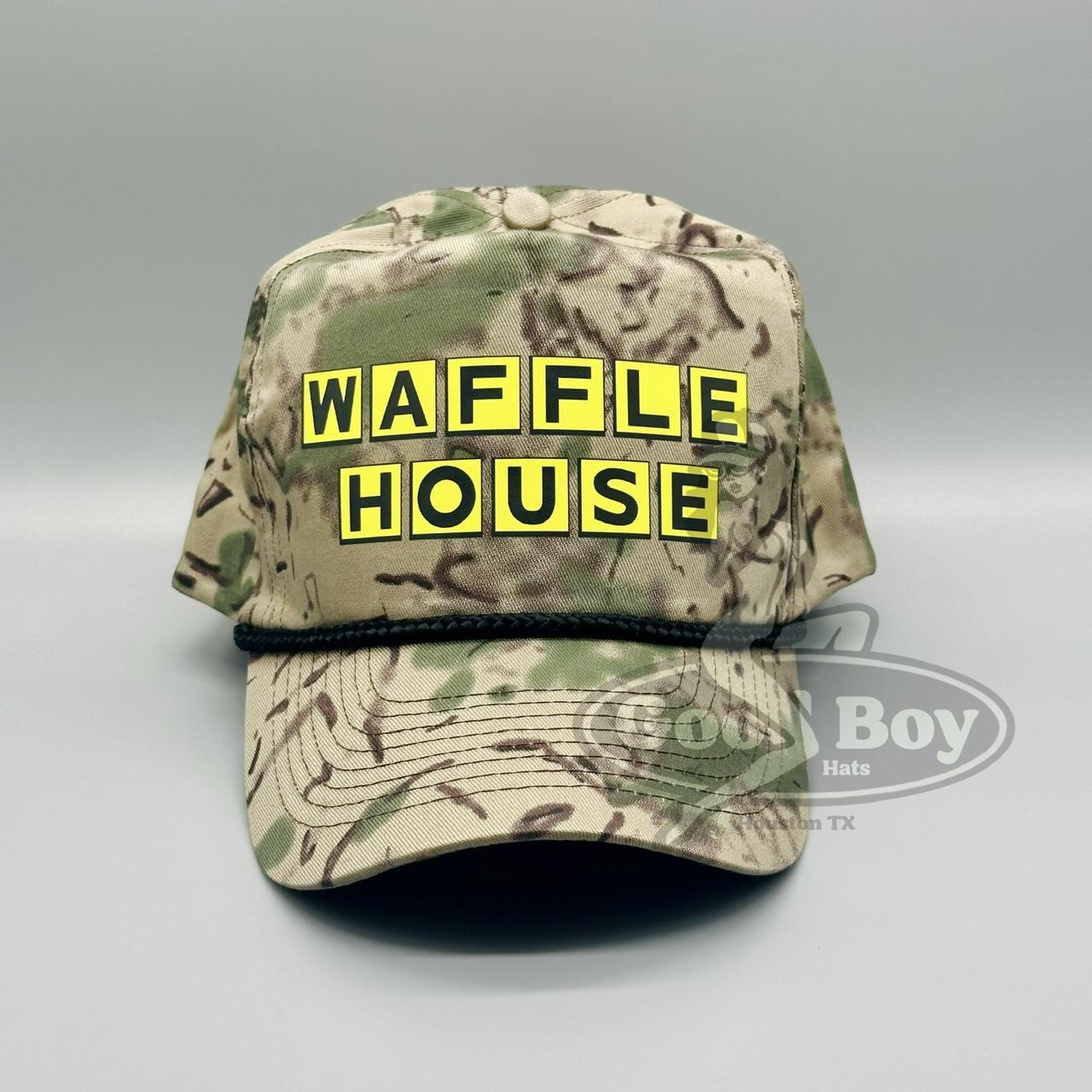 Camo Waffle House Hat - 80s 90s - Trucker Rope Hat... | Depop