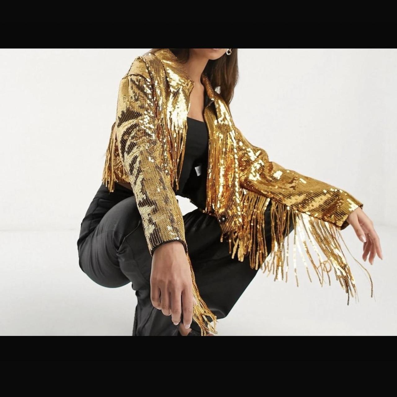 Gold sequin asos jacket Size 8 Worn once for an hour - Depop