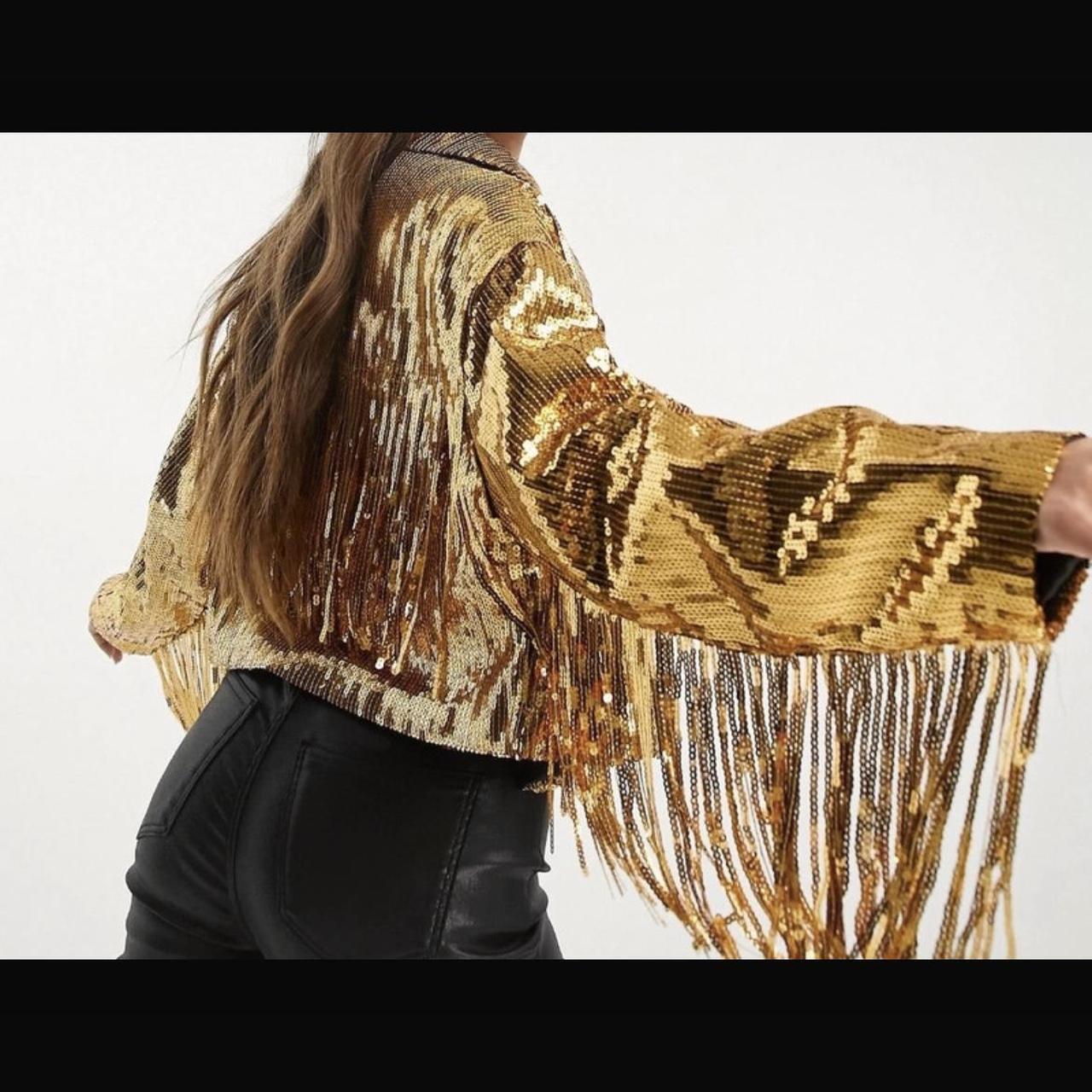 Gold sequin asos jacket Size 8 Worn once for an hour - Depop