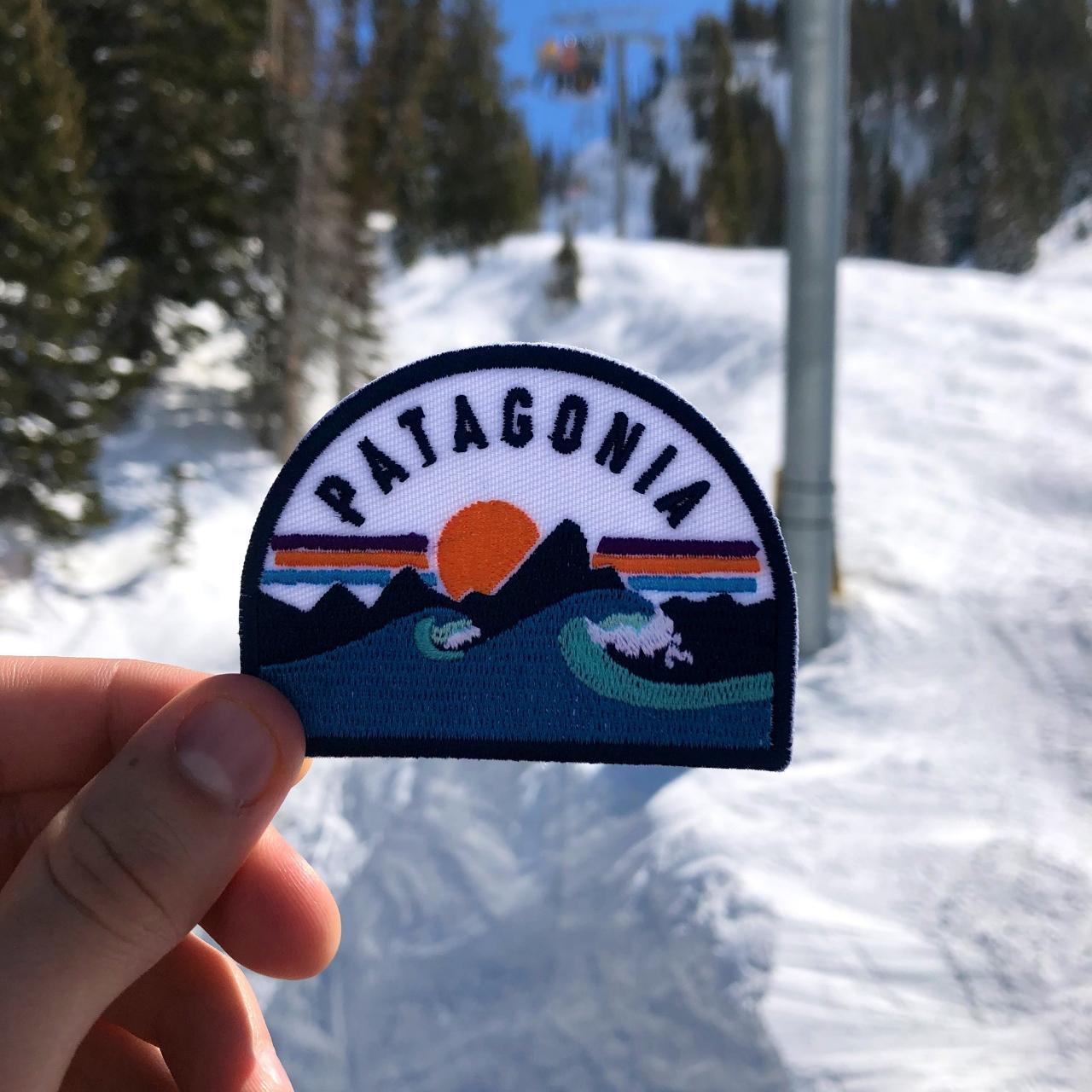 Retro Patagonia "Waves & Mountains" Patch High... | Depop