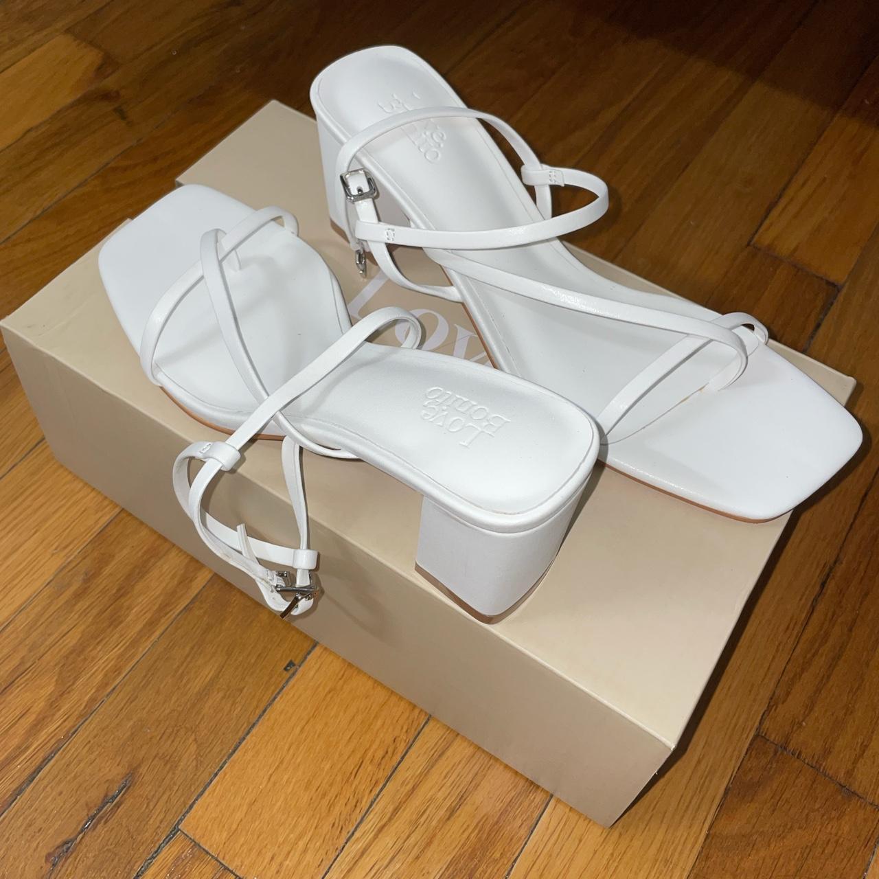 Size 37 White Square Toe Strap Heels ** BRAND NEW... - Depop