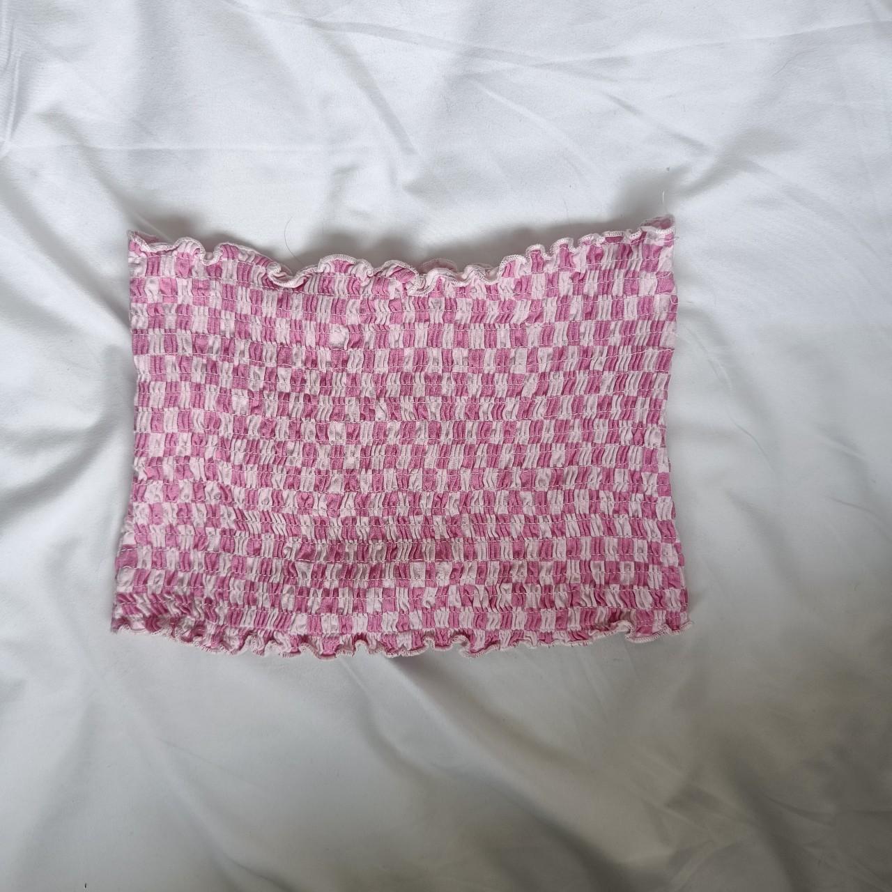 very cute pink checkered tube tob • it's ribbed... - Depop