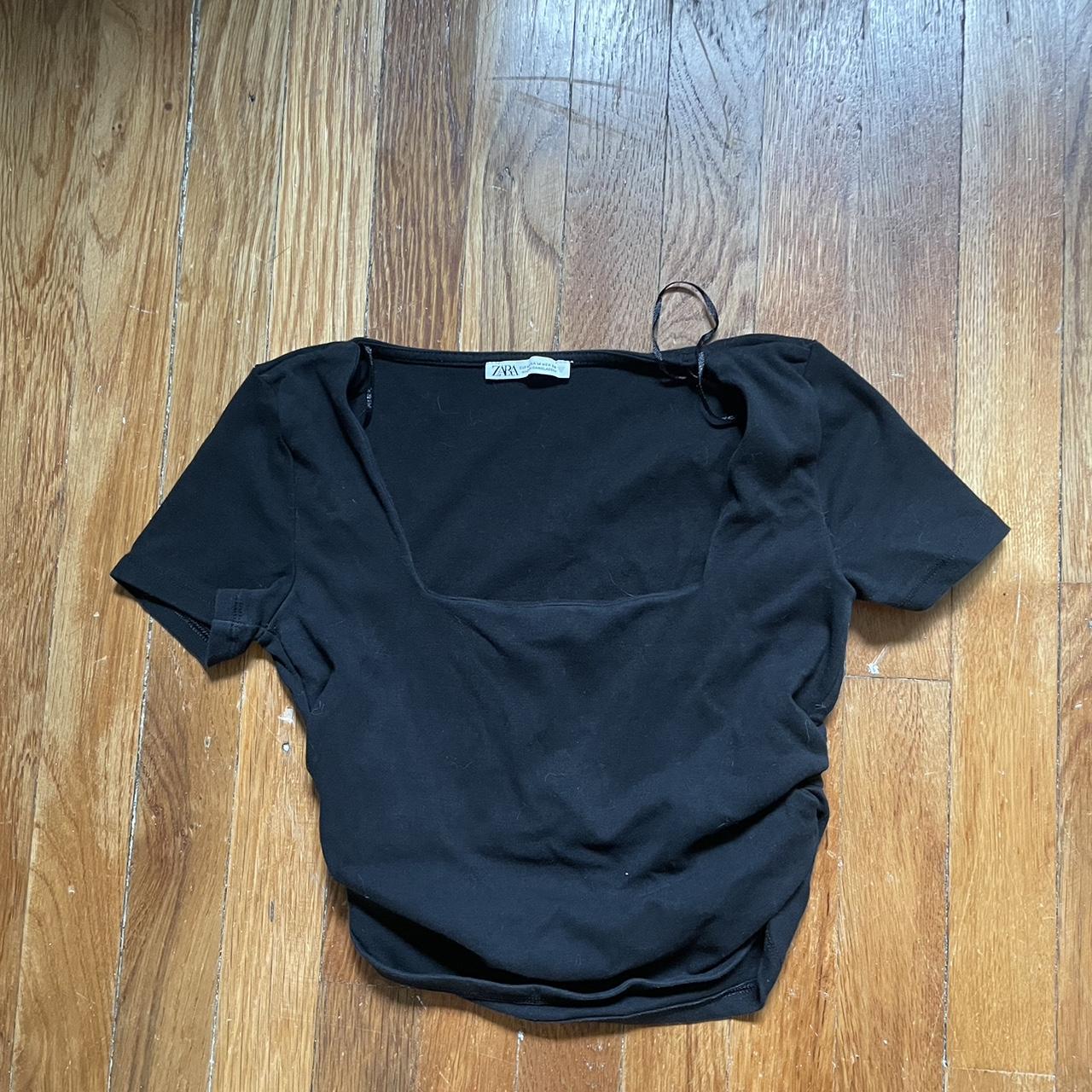 Black Zara square neck shirt with scrunch on the... - Depop
