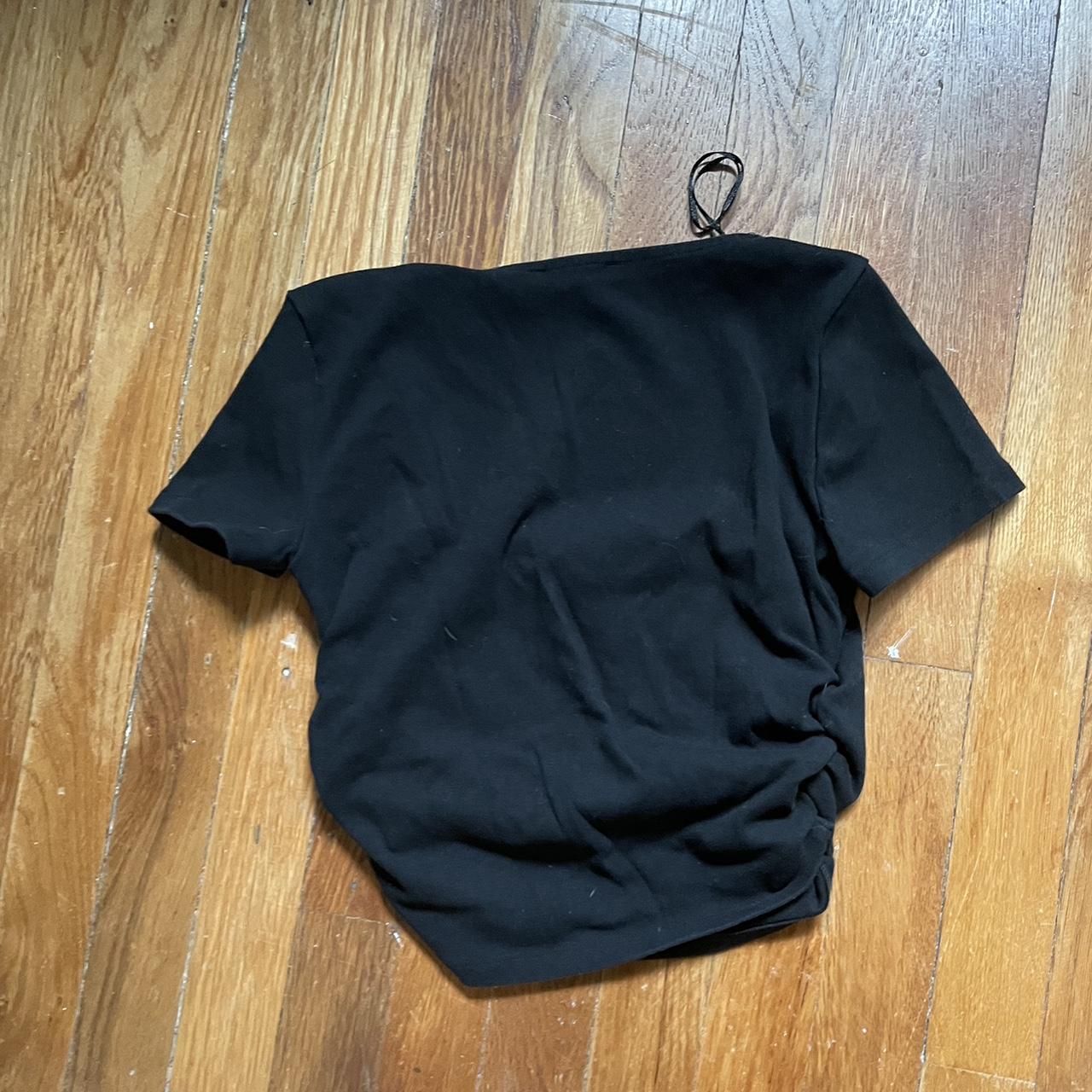 Black Zara square neck shirt with scrunch on the... - Depop