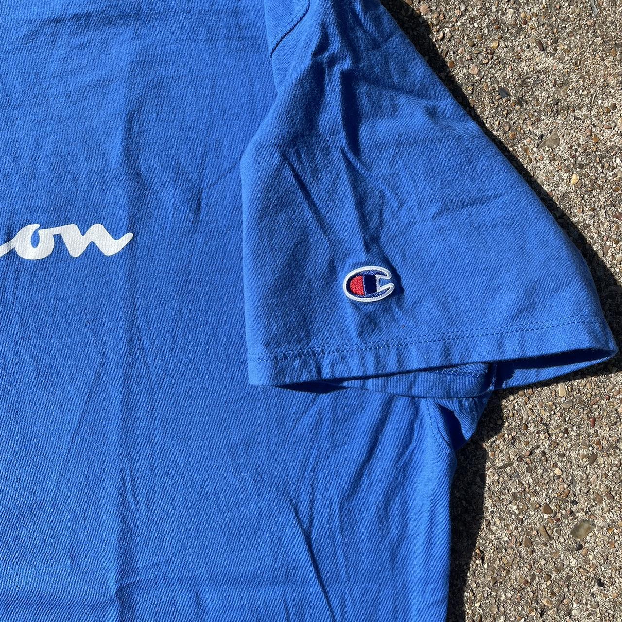 Champion Men's Blue and White T-shirt | Depop