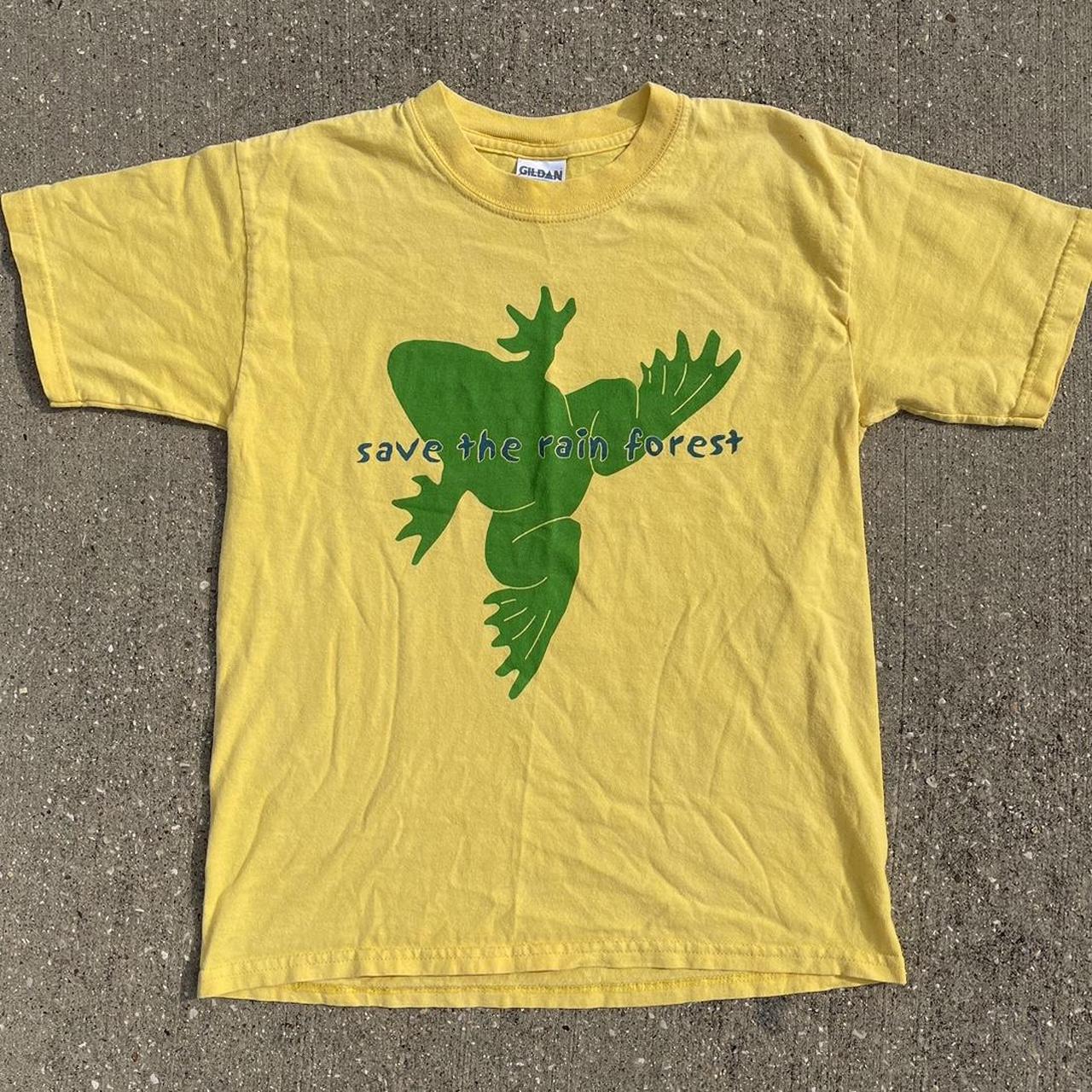 Y2K Save The Rainforest Frog Tee Gilden Ultra Cotton... - Depop