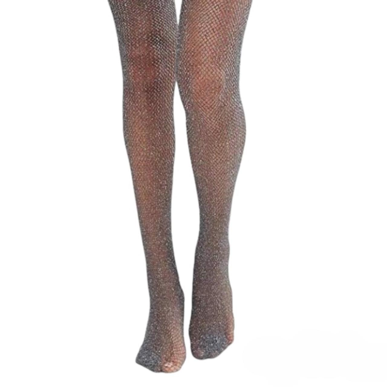 Silver Sparkly Lurex Fishnet Tights, sprinkled with... - Depop
