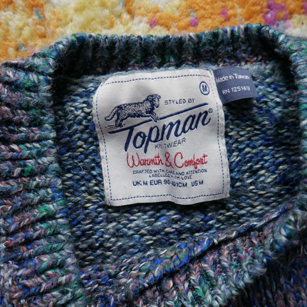 Men's Kitted Blue Topman Pull-over Jumper Used: An... - Depop