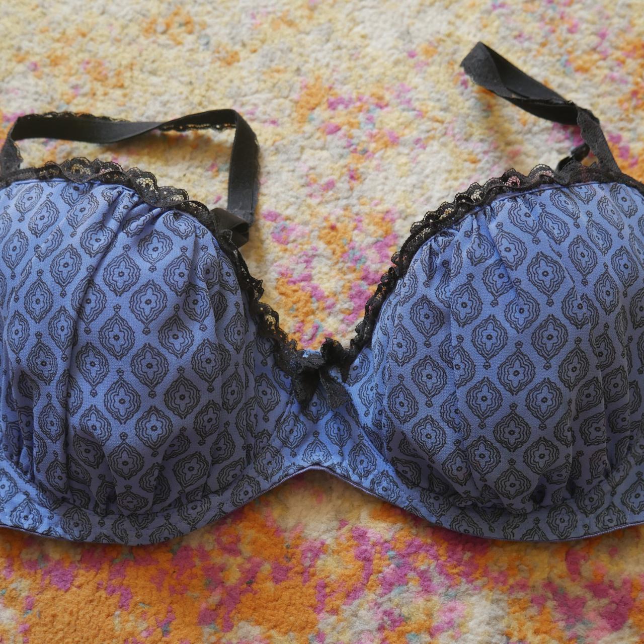 Knickerbox Women's Black and Blue Bra | Depop