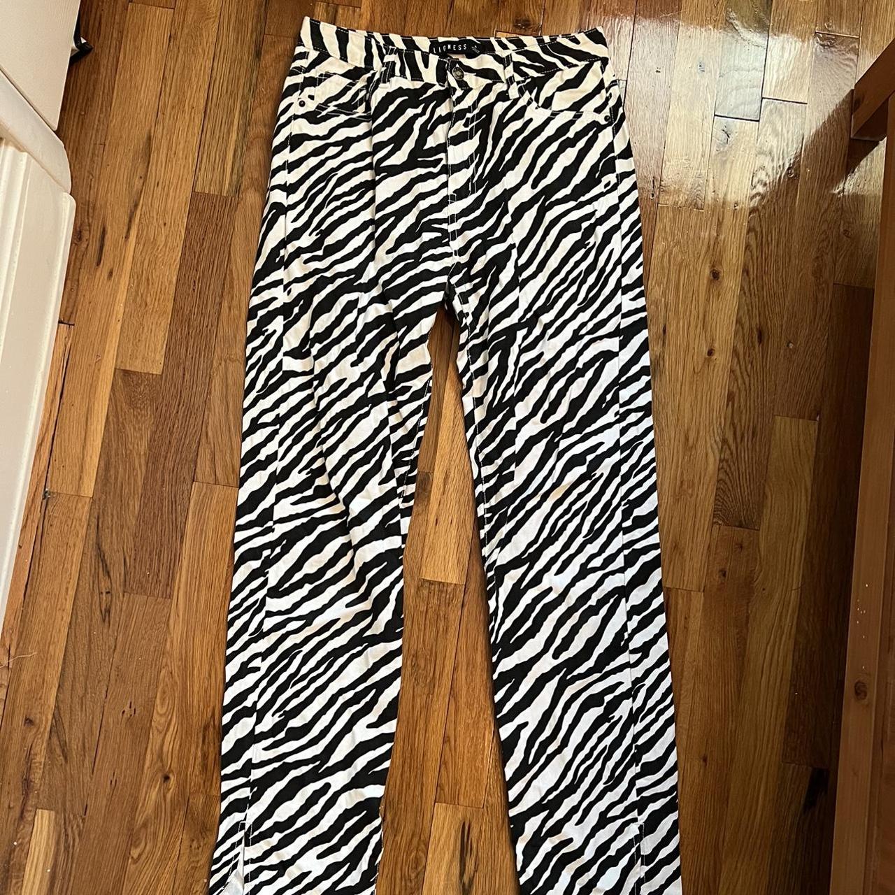 Lioness zebra jeans with bottom slit. Only worn a... - Depop
