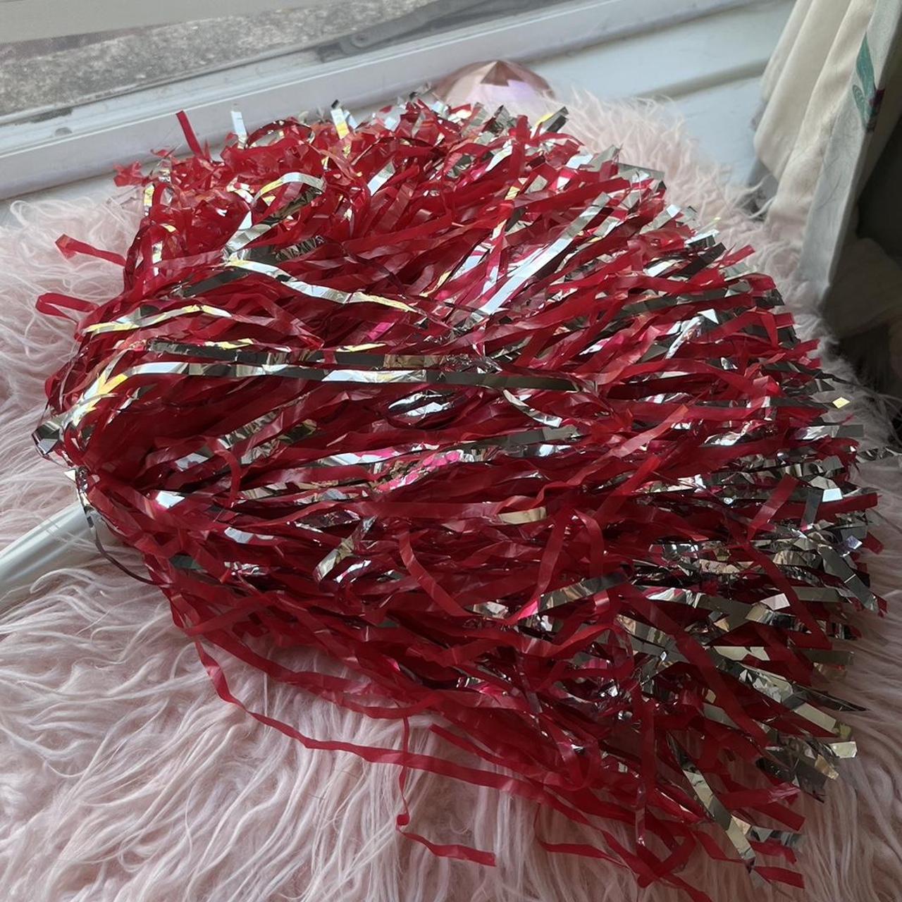 Red and silver Cheerleading pom poms From a High... - Depop