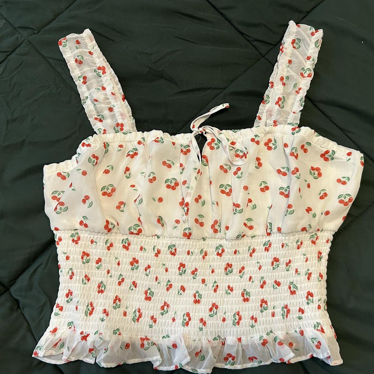 Adorable cherry print cropped tank top. Super cute... - Depop