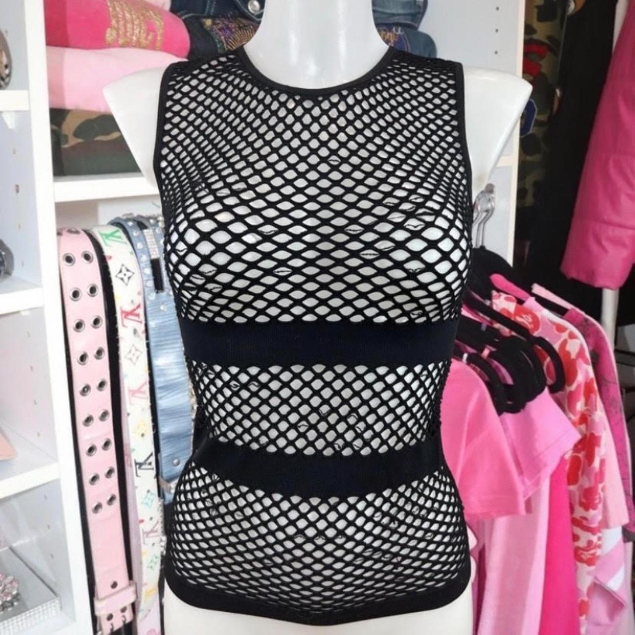 Y2k goth grunge rave fishnet vest top, in great... - Depop